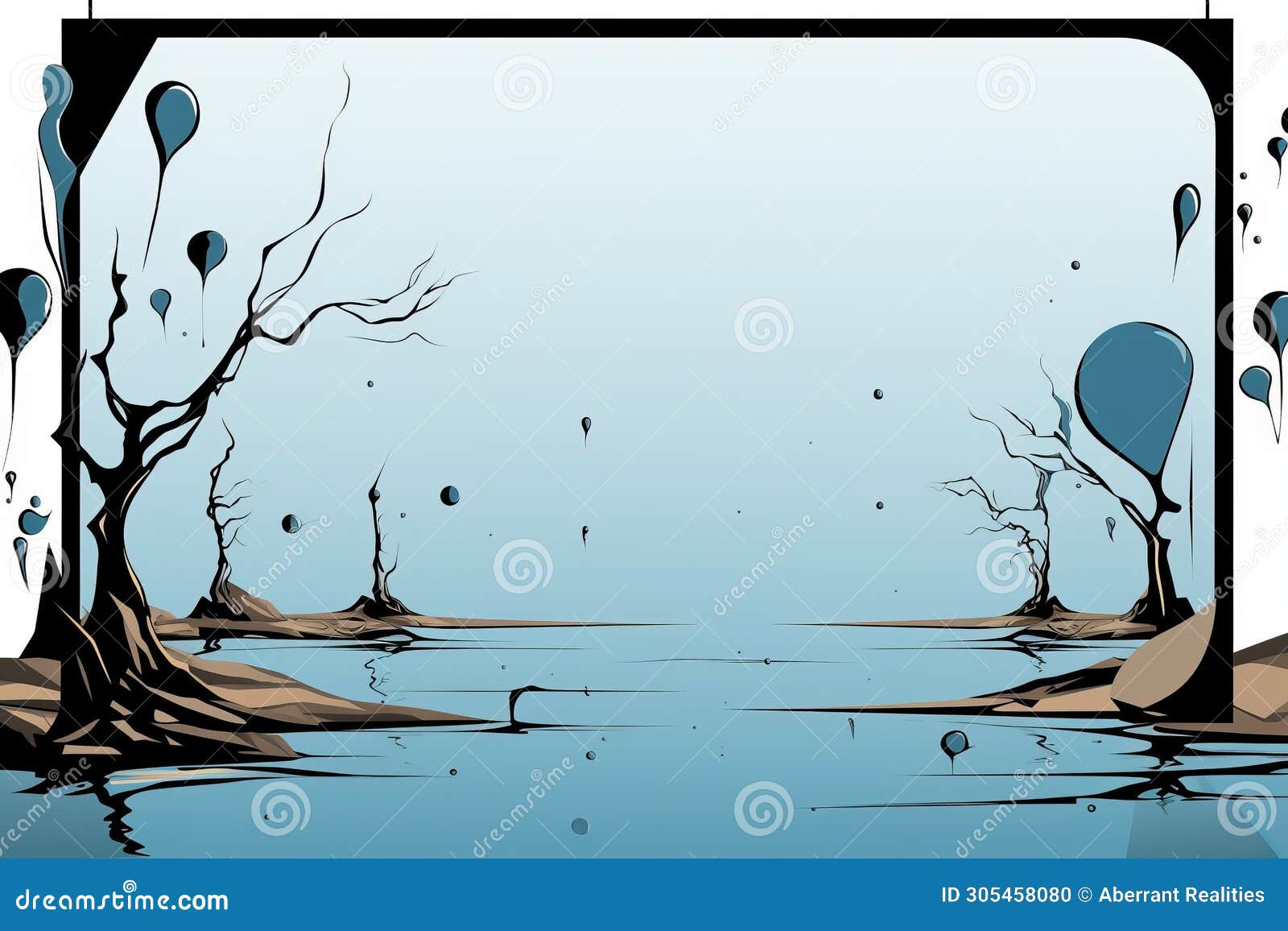 An Illustration of a Watery Landscape with Trees and Water Stock ...