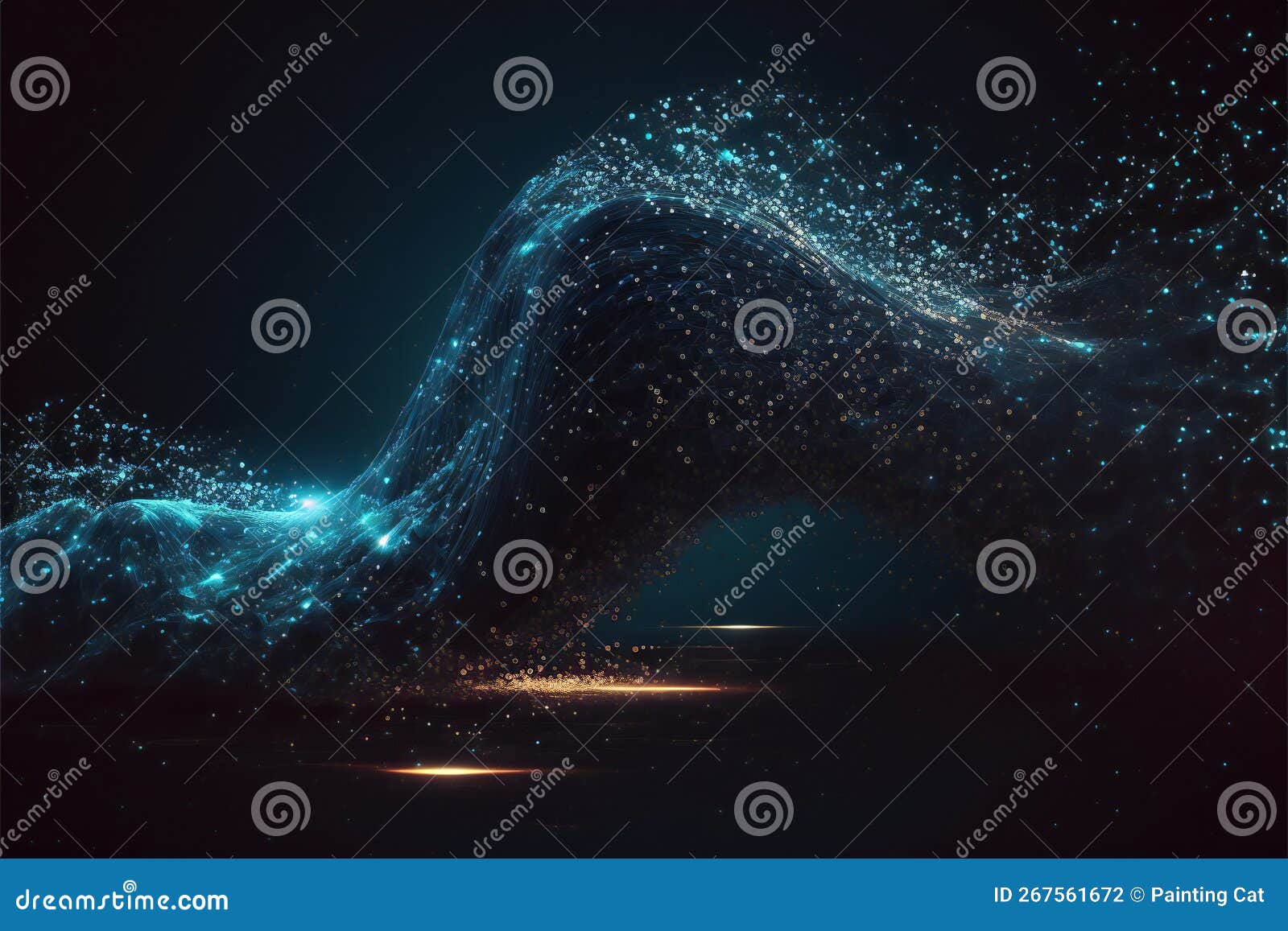 Wave of Bright Particles Data Technology, Digital Illustration Painting ...