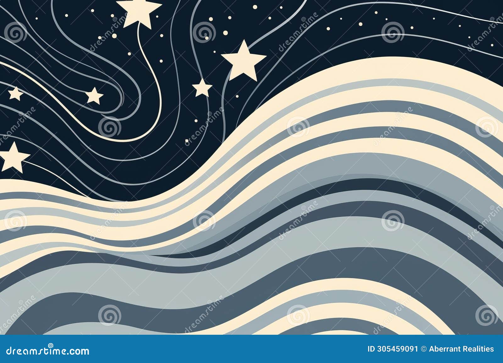 An Illustration of Waves and Stars in the Night Sky Stock Illustration ...