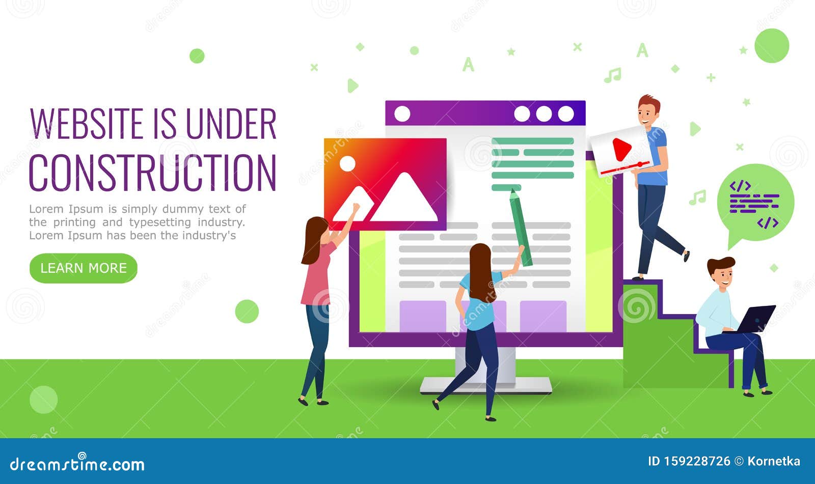 Illustration Website Under Construction. Programmers, Designers, Video ...