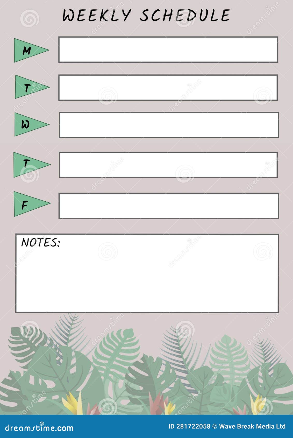 Illustration of Weekly Schedule and Notes Text with Empty Boxes on ...