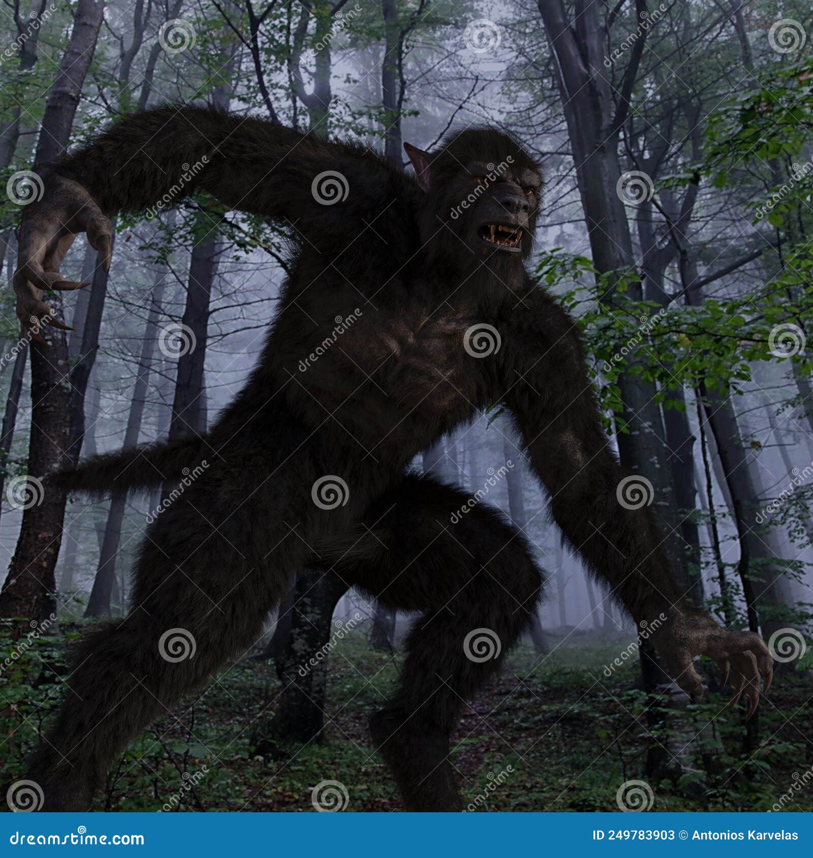 Illustration of a Werewolf during the Day in the Foggy Forest Stock ...