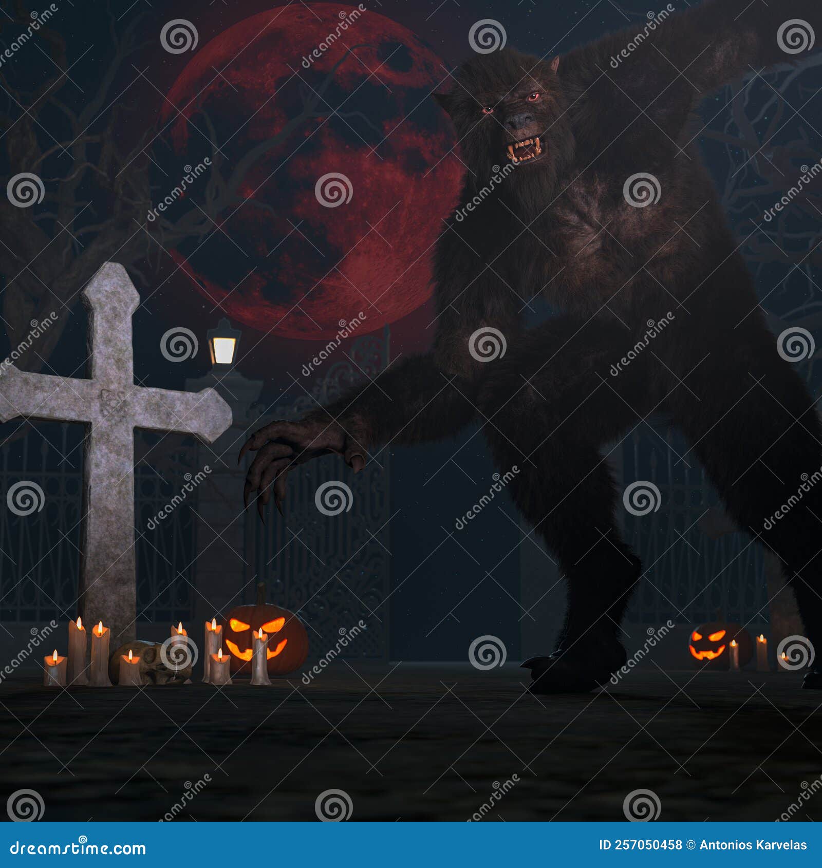 Illustration Of A Werewolf During The Night In The Creepy Cemetery With