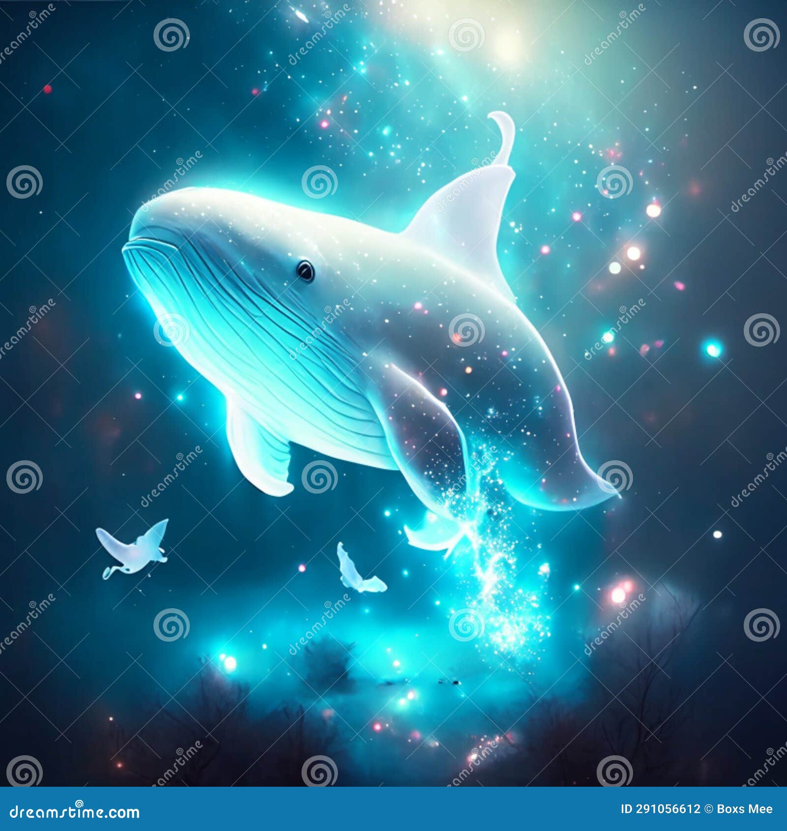 Illustration of a Whale in the Night Sky. 3d Rendering Generative AI ...