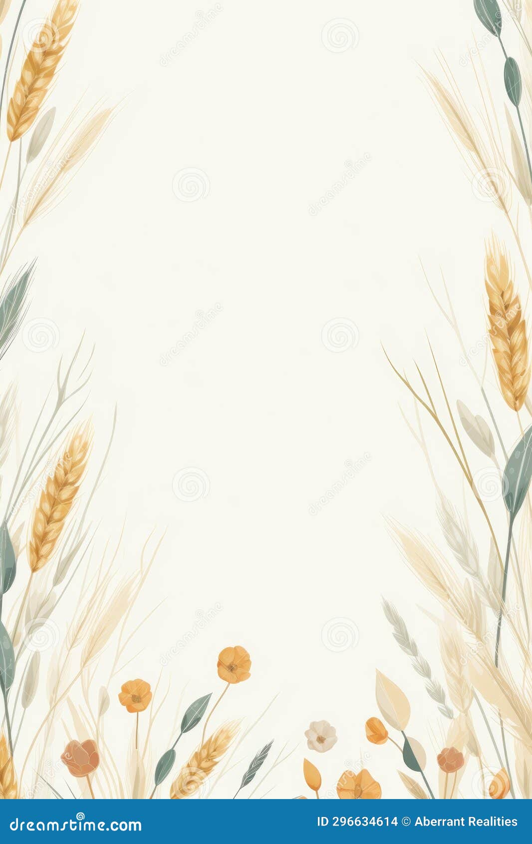An Illustration of Wheat and Flowers on a White Background Stock ...
