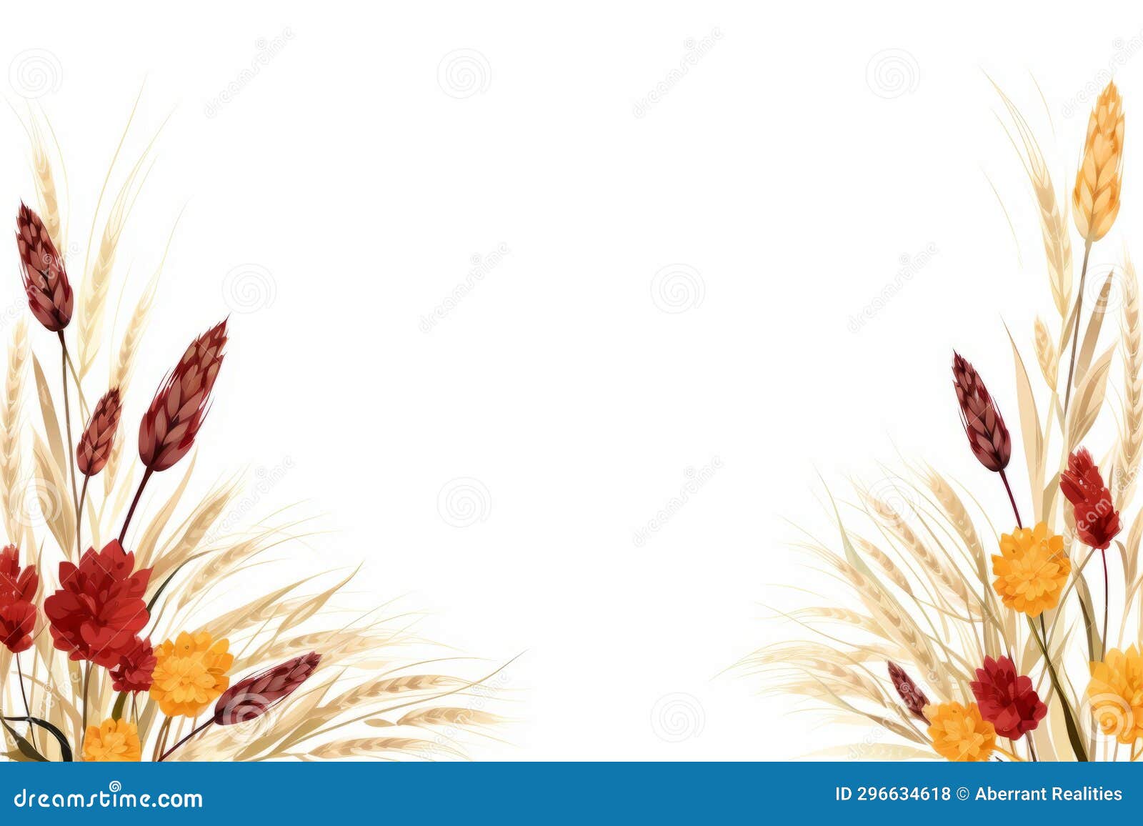An Illustration of Wheat and Flowers on a White Background Stock ...