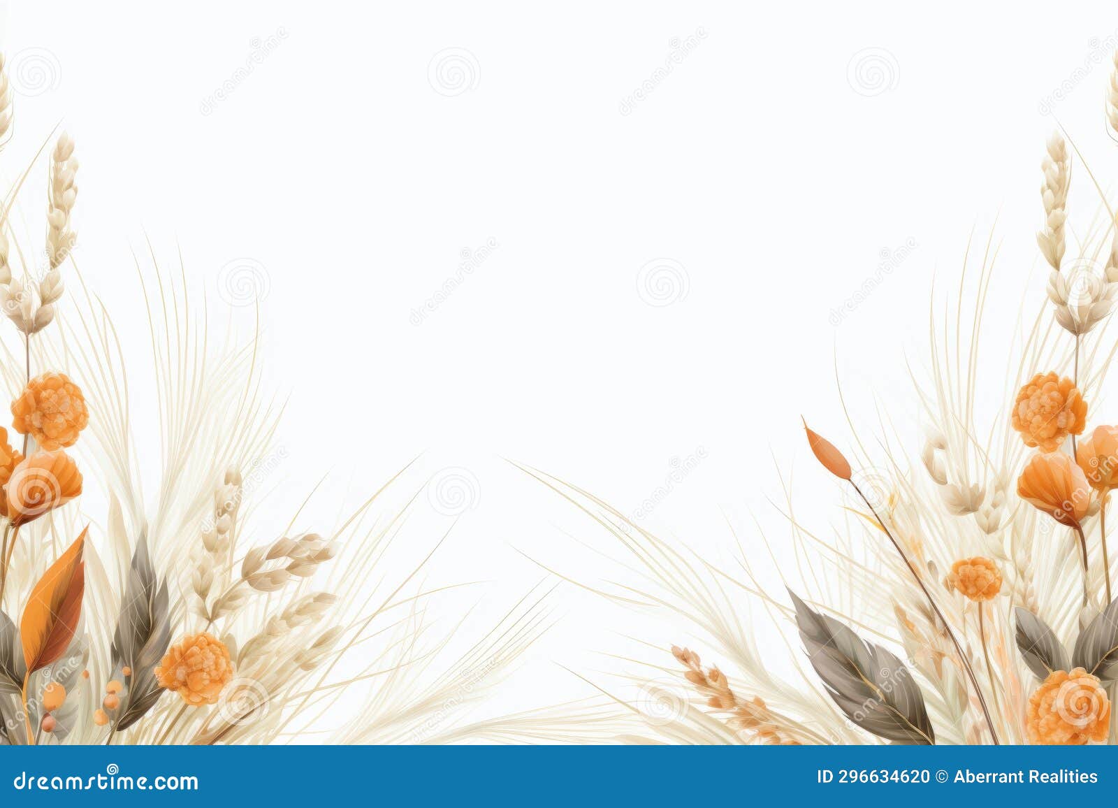 An Illustration of Wheat and Flowers on a White Background Stock ...