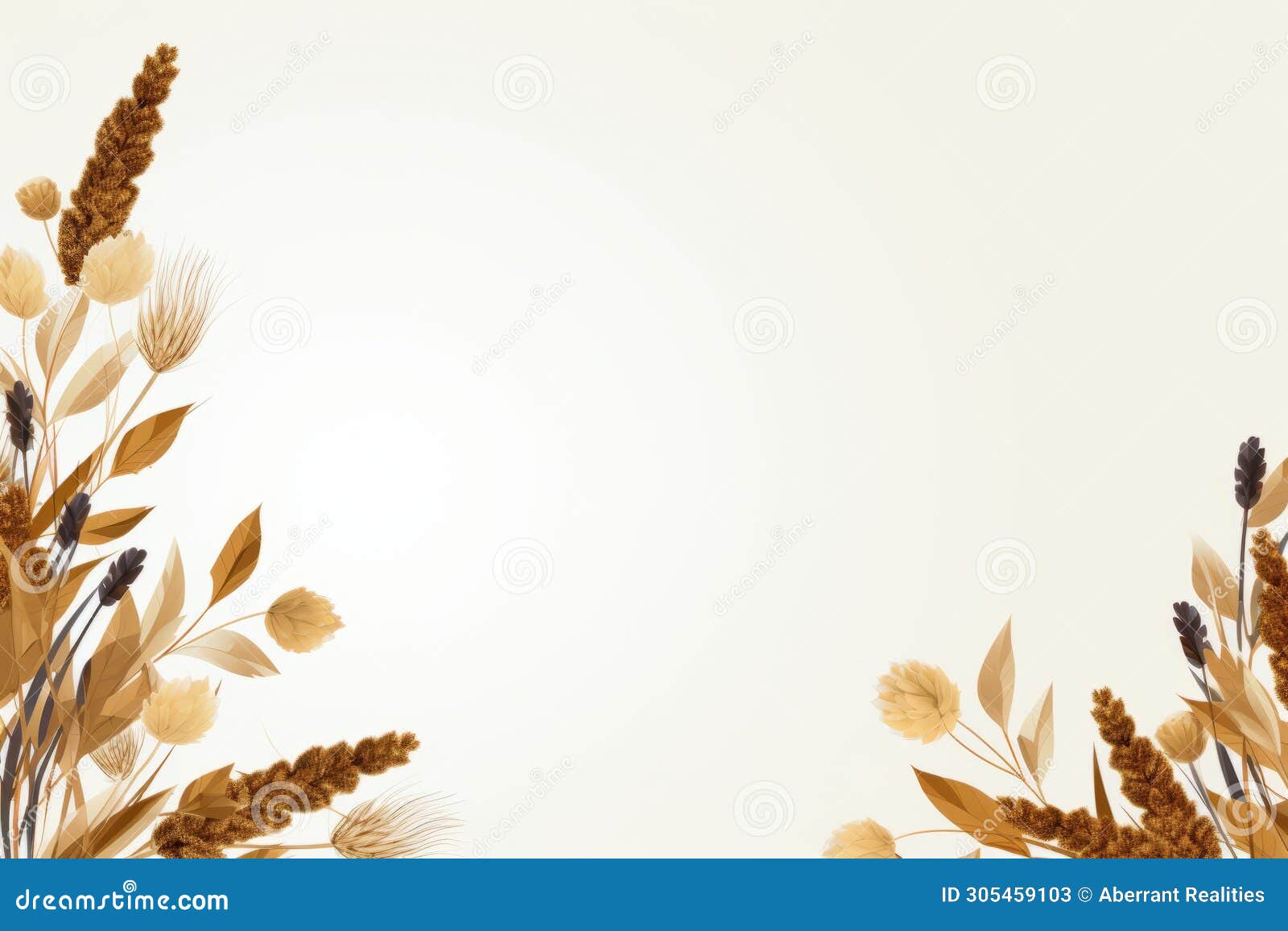 An Illustration of Wheat and Flowers on a White Background Stock ...