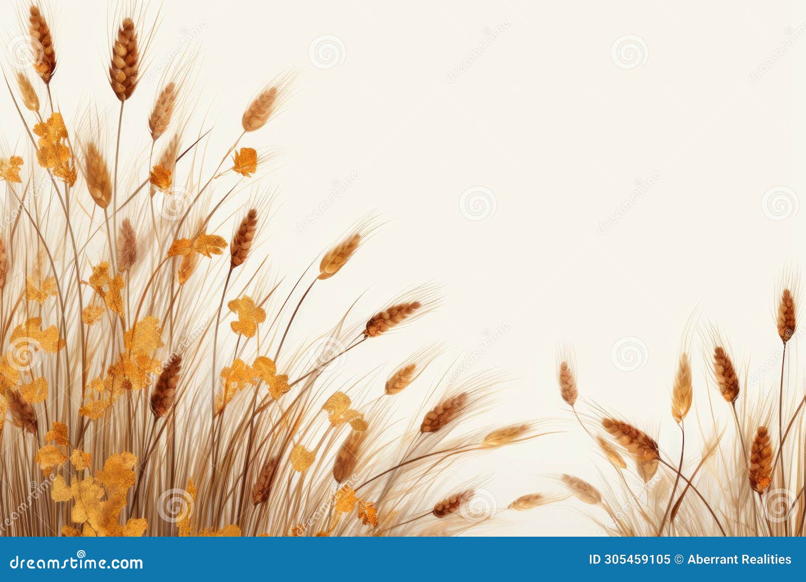 An Illustration of Wheat and Flowers on a White Background Stock ...