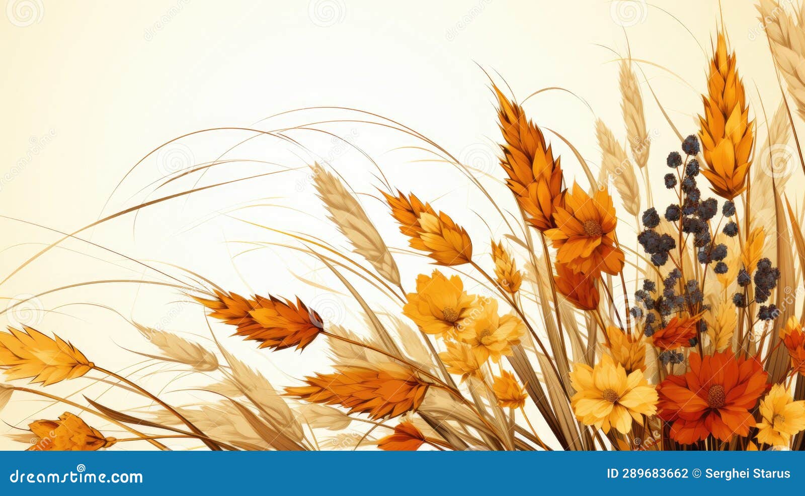 An Illustration of Wheat and Other Fall Flowers, AI Stock Photo - Image ...