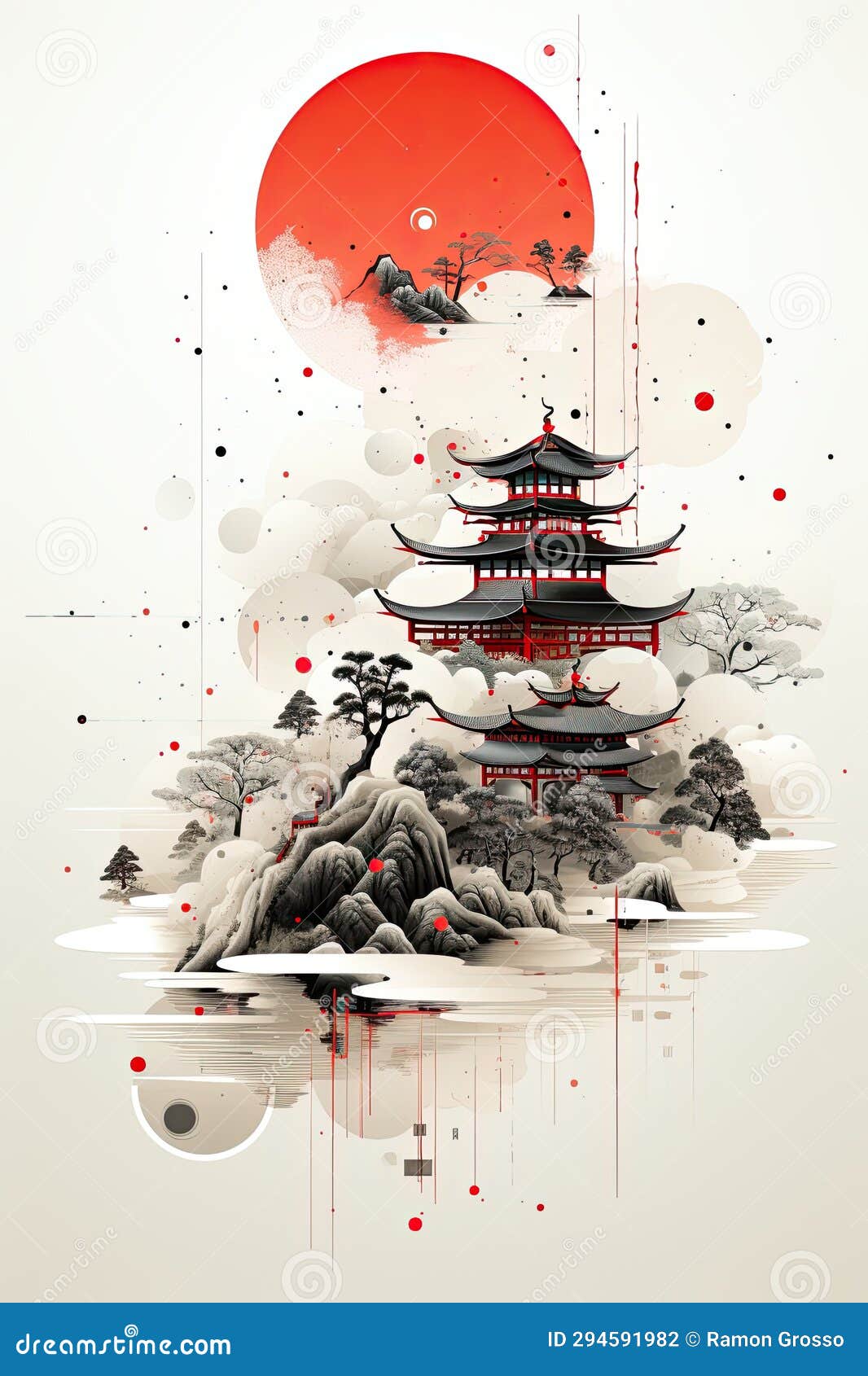 Illustration on White Background of Japanese Art Stock Illustration ...