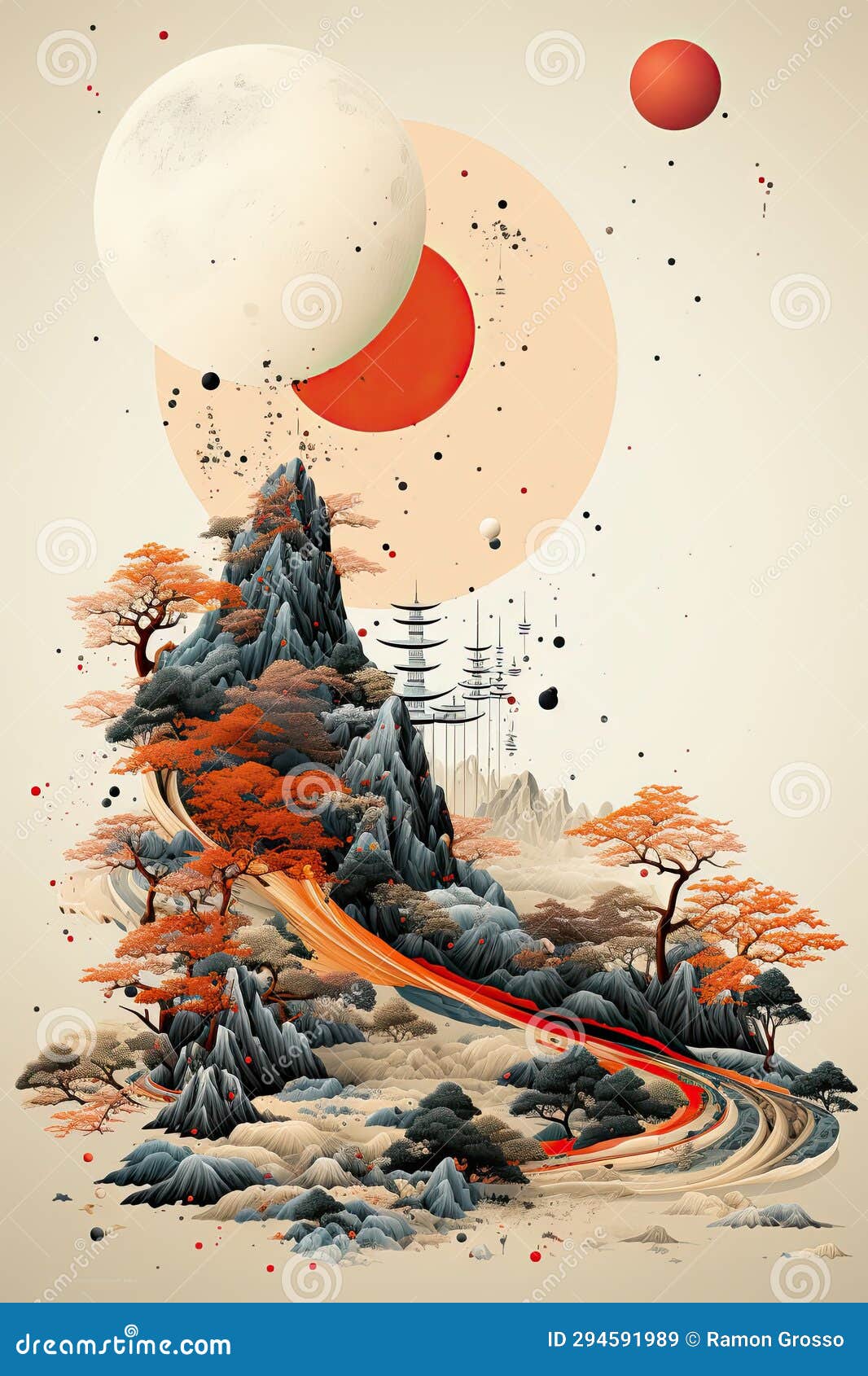 Illustration on White Background of Japanese Art Stock Illustration ...