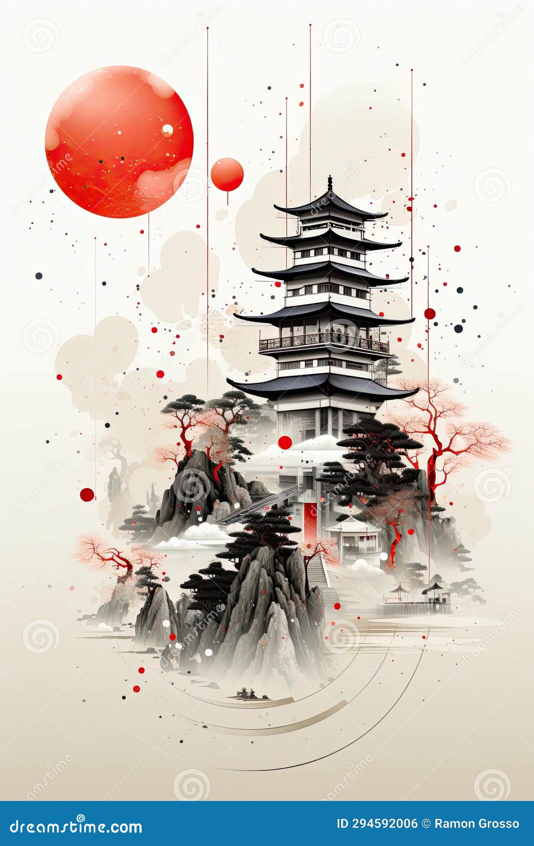 Illustration on White Background of Japanese Art Stock Illustration ...