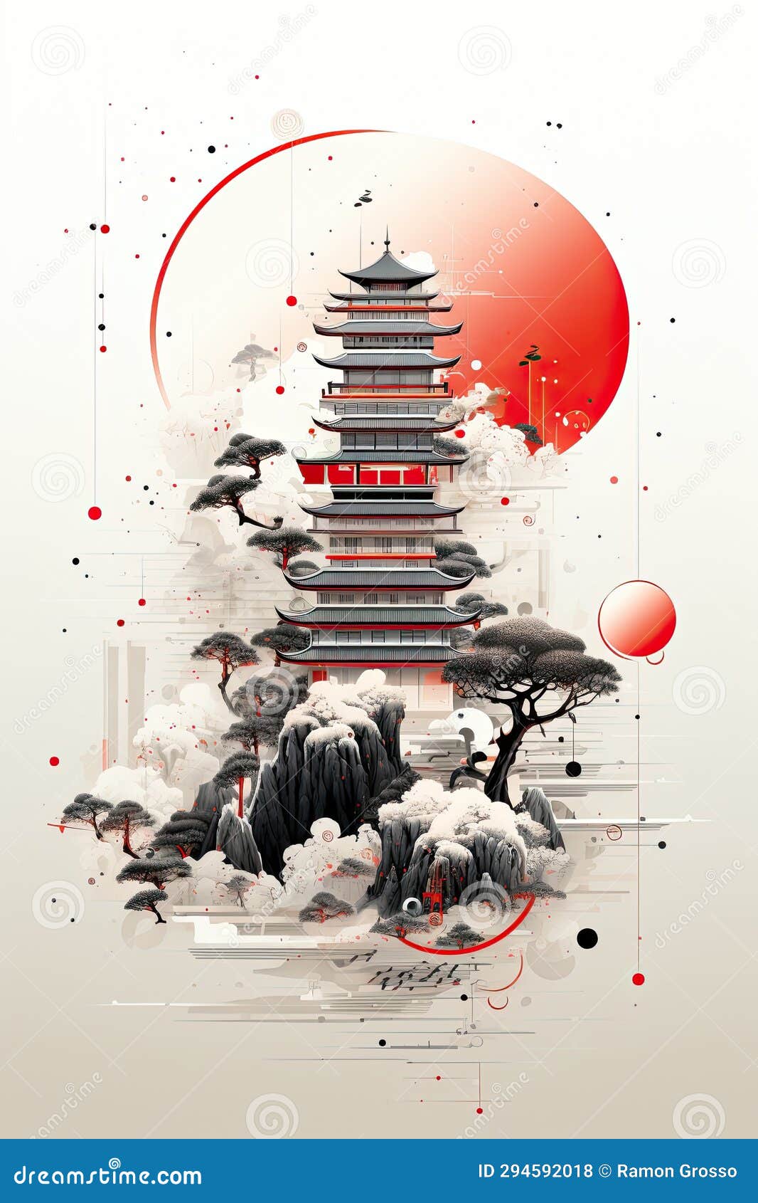 Illustration on White Background of Japanese Art Stock Illustration ...