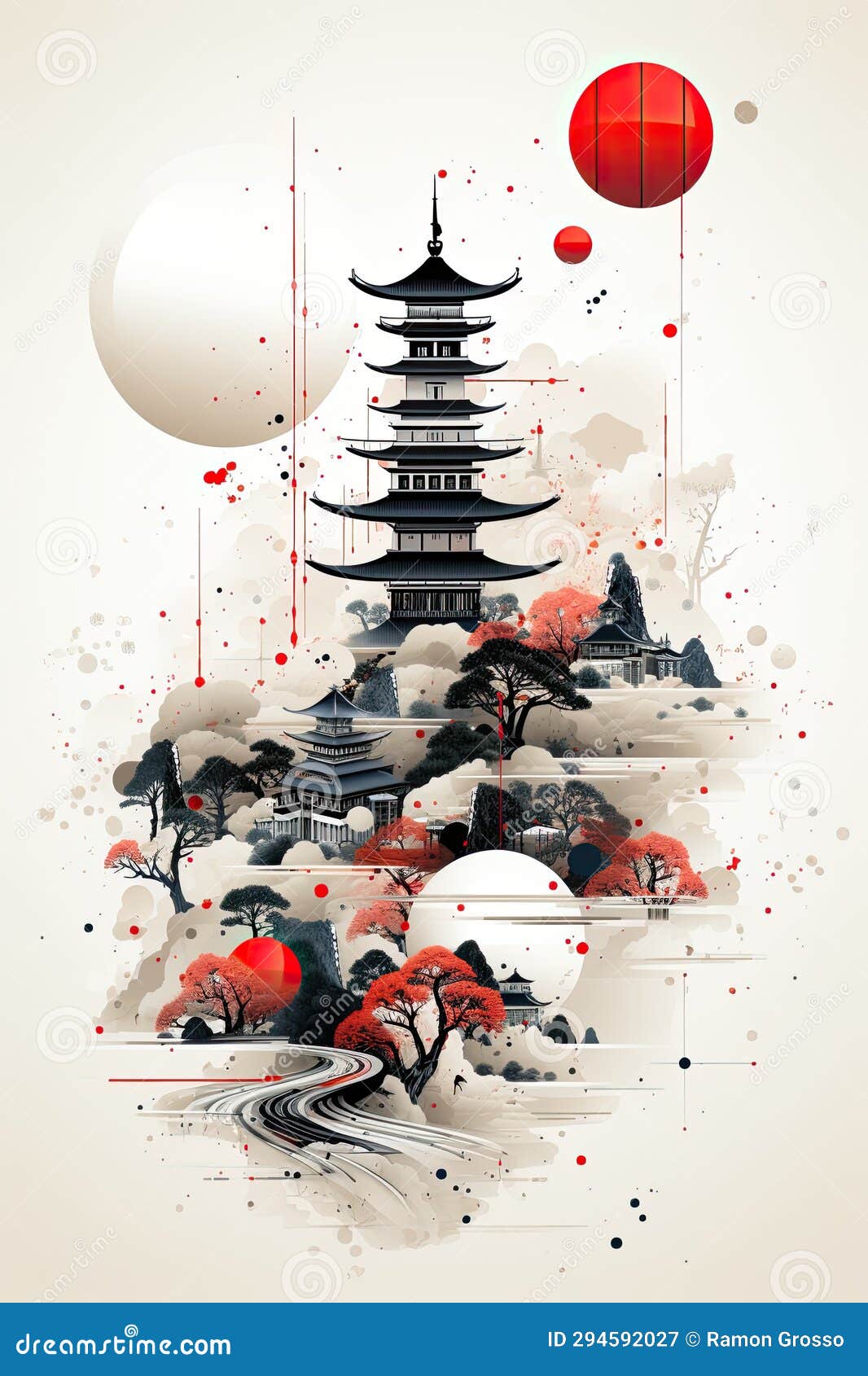 Illustration on White Background of Japanese Art Stock Illustration ...