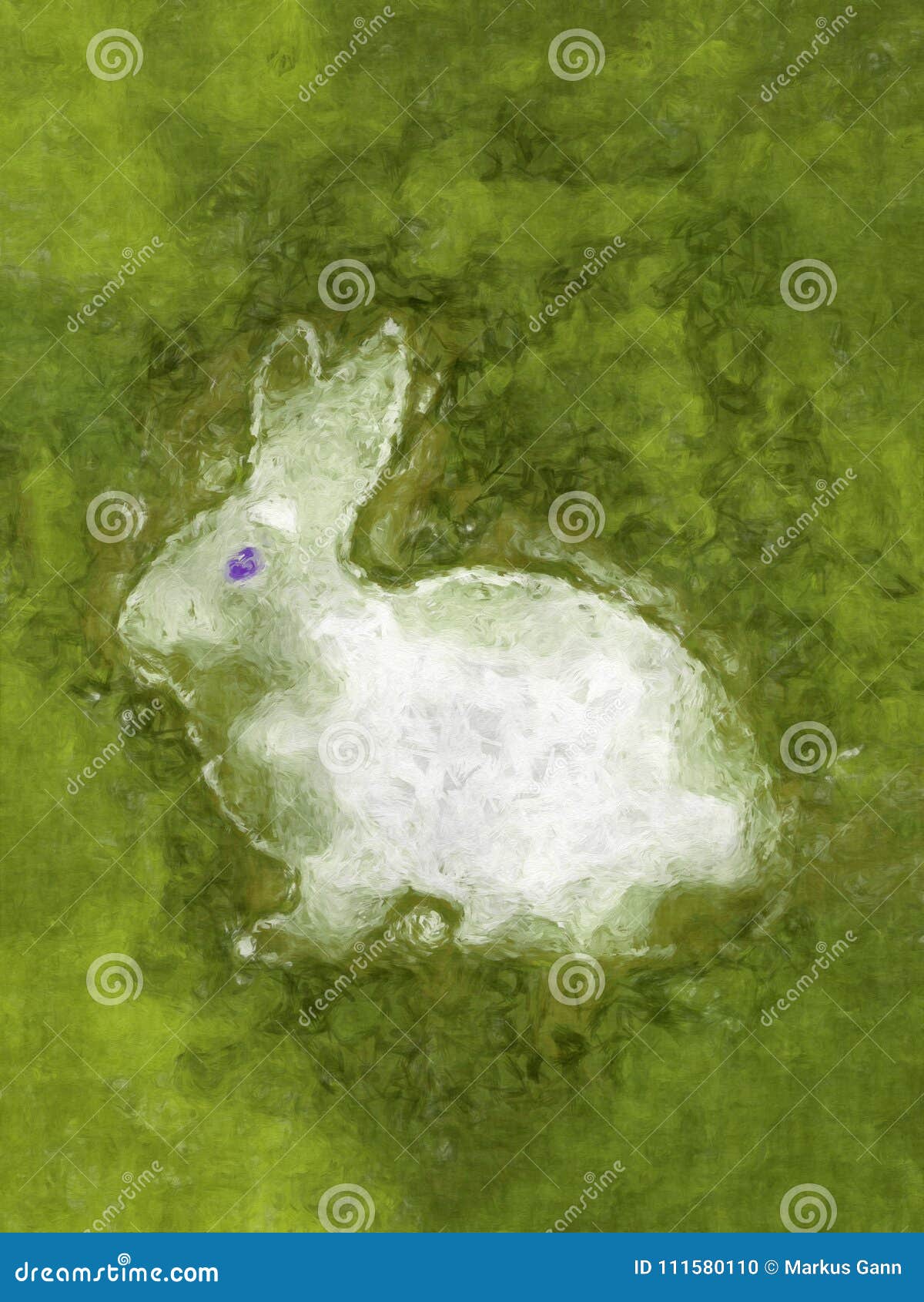 White Easter Rabbit in the Green Grass Digital Oil on Canvas Painting ...
