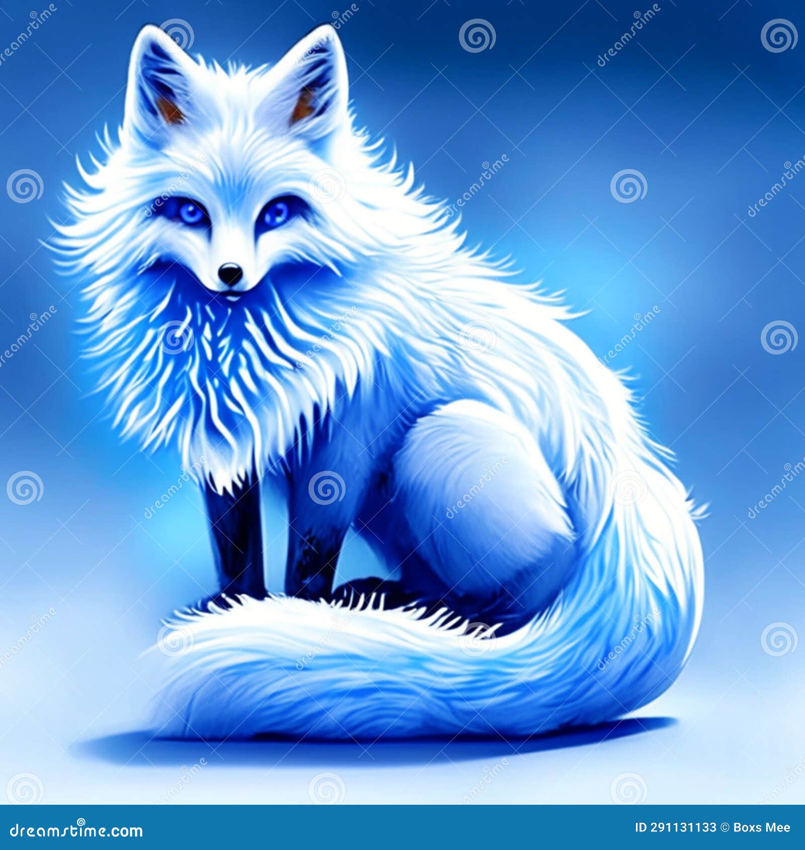 Illustration of a White Fox on a Blue Background with Space for Text ...