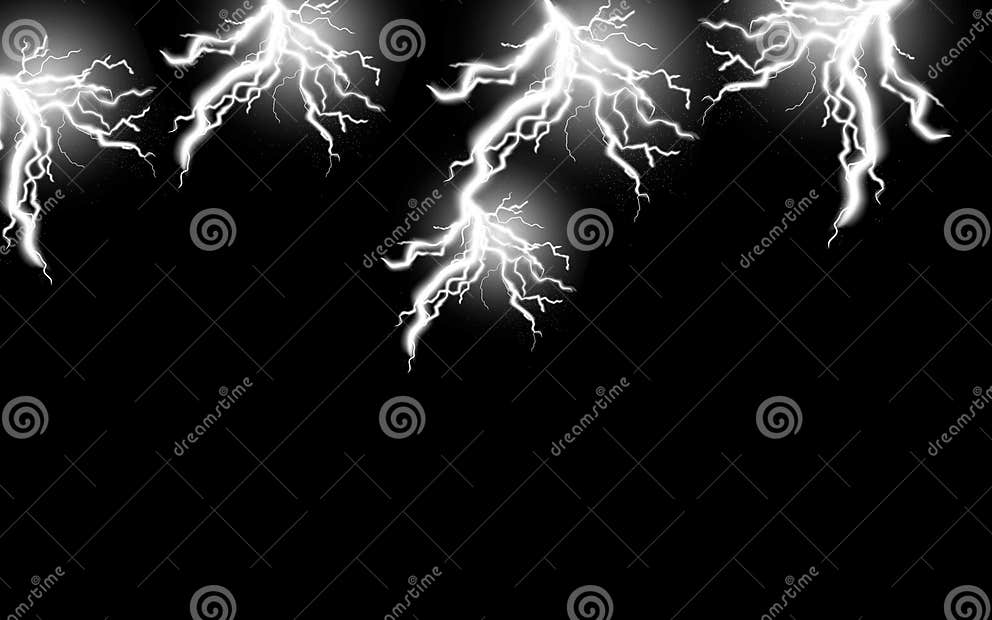 Illustration of White Lightning Storm on Black Background Stock ...