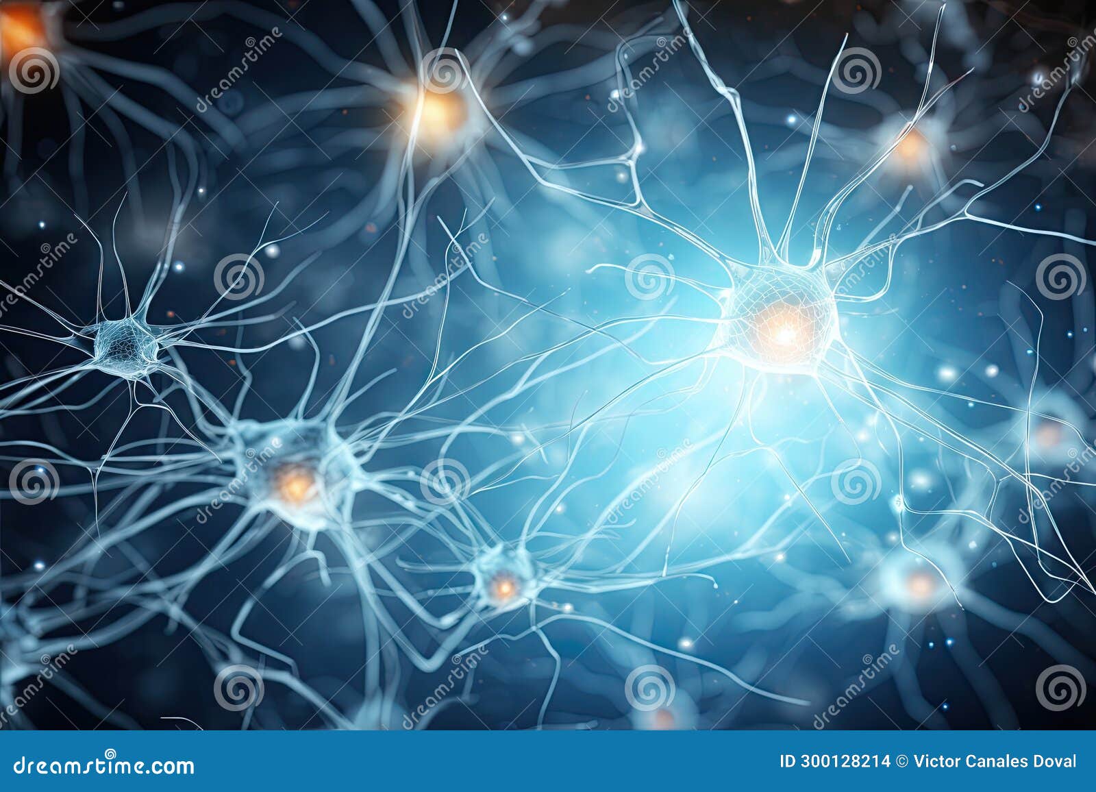 Illustration Of White Neuron Cell Network Under Microscope Stock Photo ...