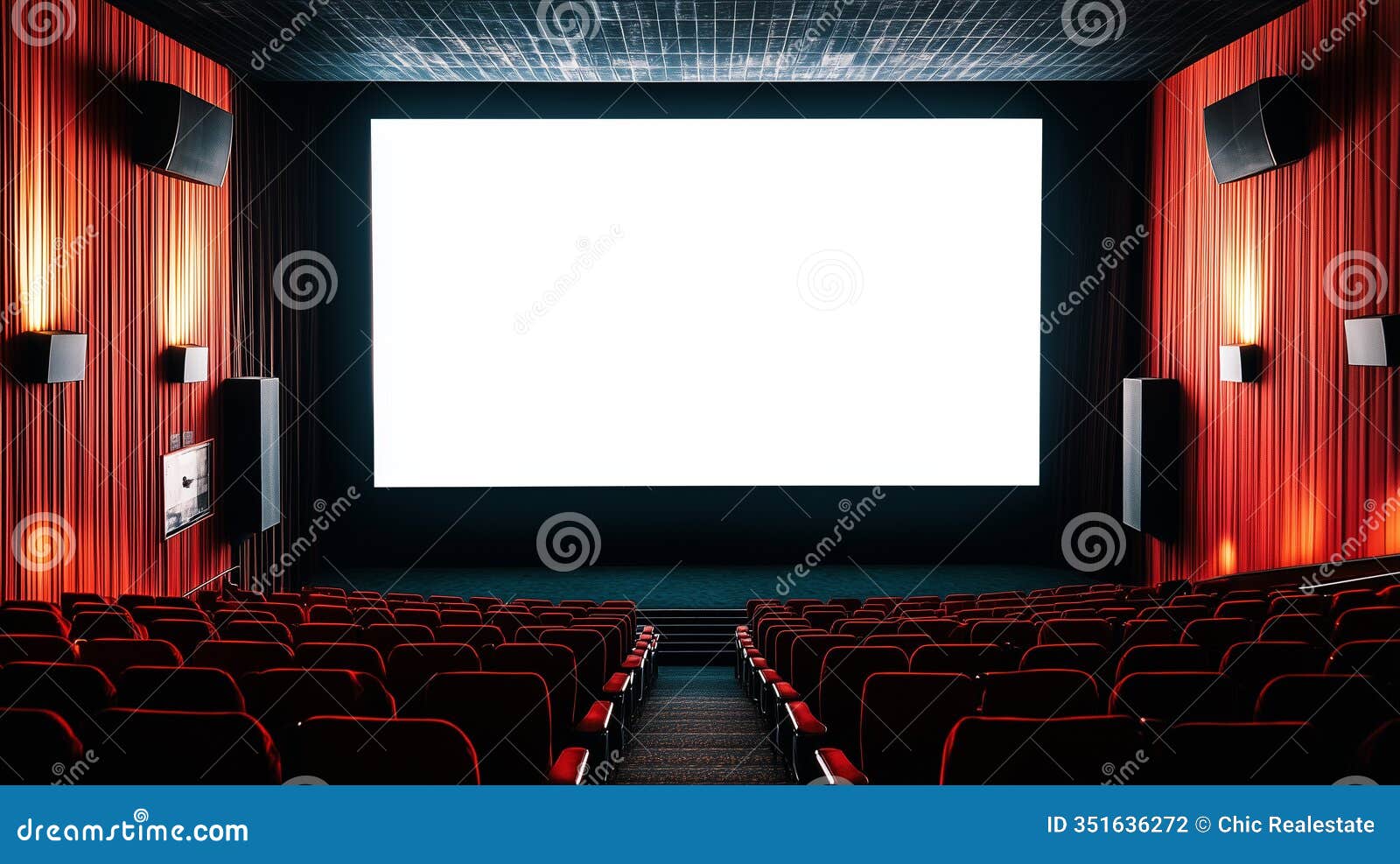 An Illustration of a White Screen in a Movie Theater Stock Photo ...