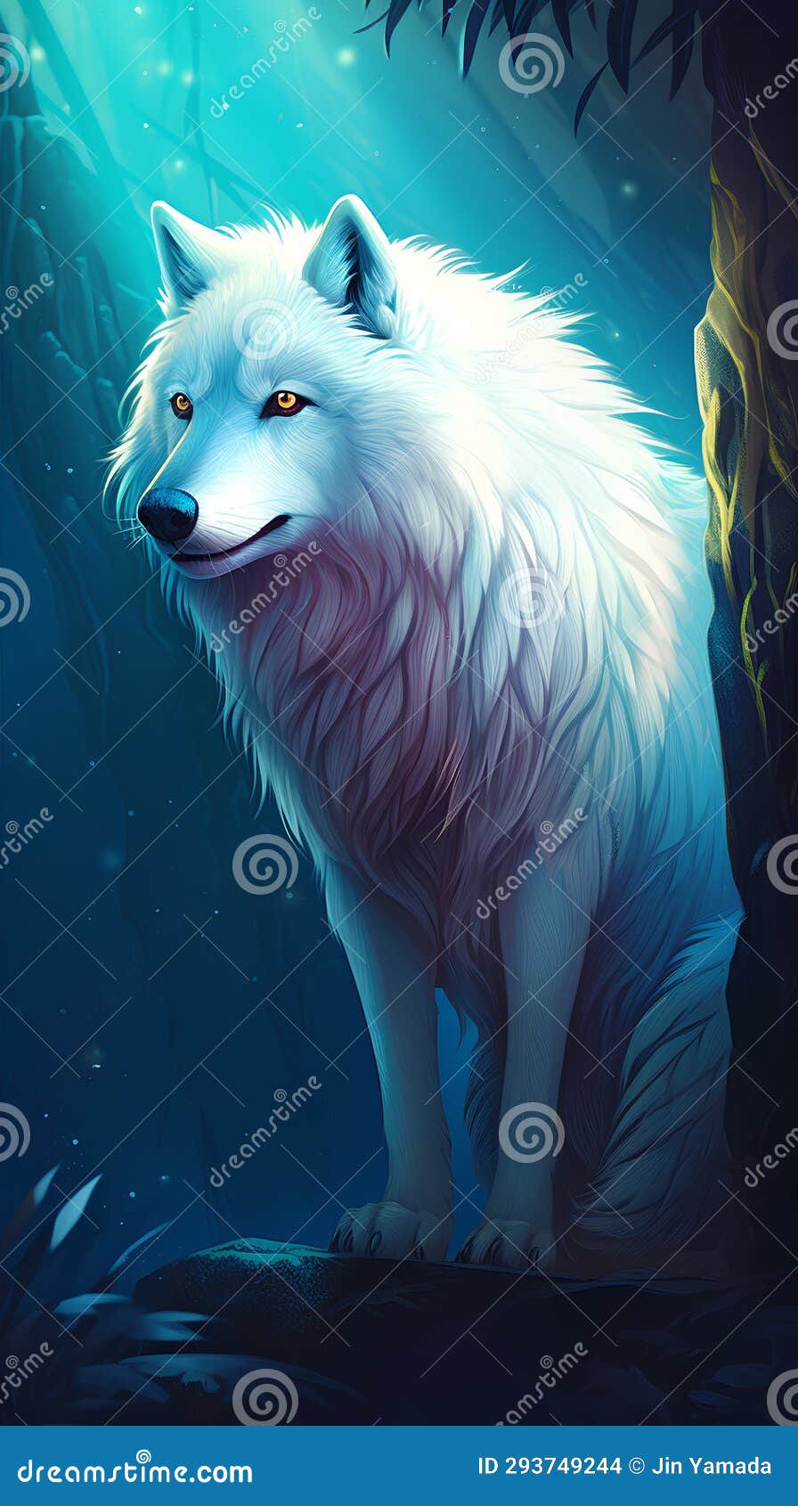 Illustration of a White Wolf in the Deep Blue Sea. Vector Illustration ...