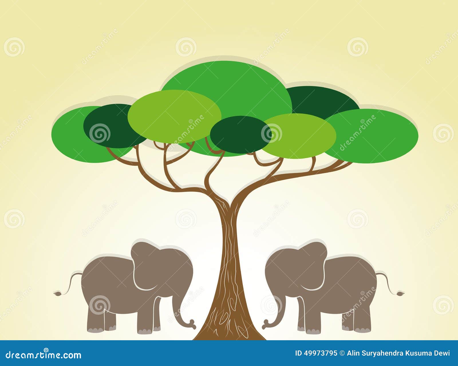 Illustration of Wild Elephants and Tree Stock Vector - Illustration of ...