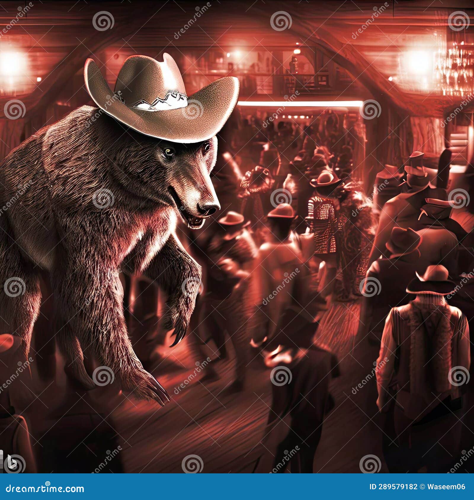 Illustration of a Wild Wolf in a Cowboy Hat with People Stock ...