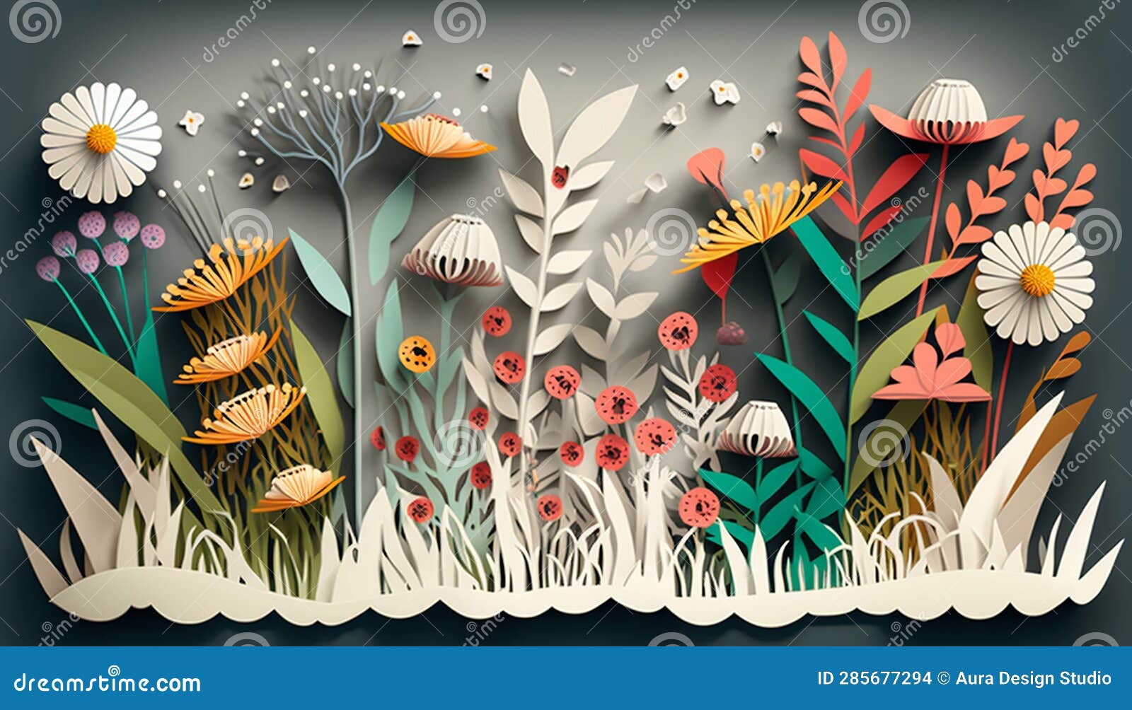 Illustration of Wildflowers Theme in Paper Cut. Stock Photo - Image of ...