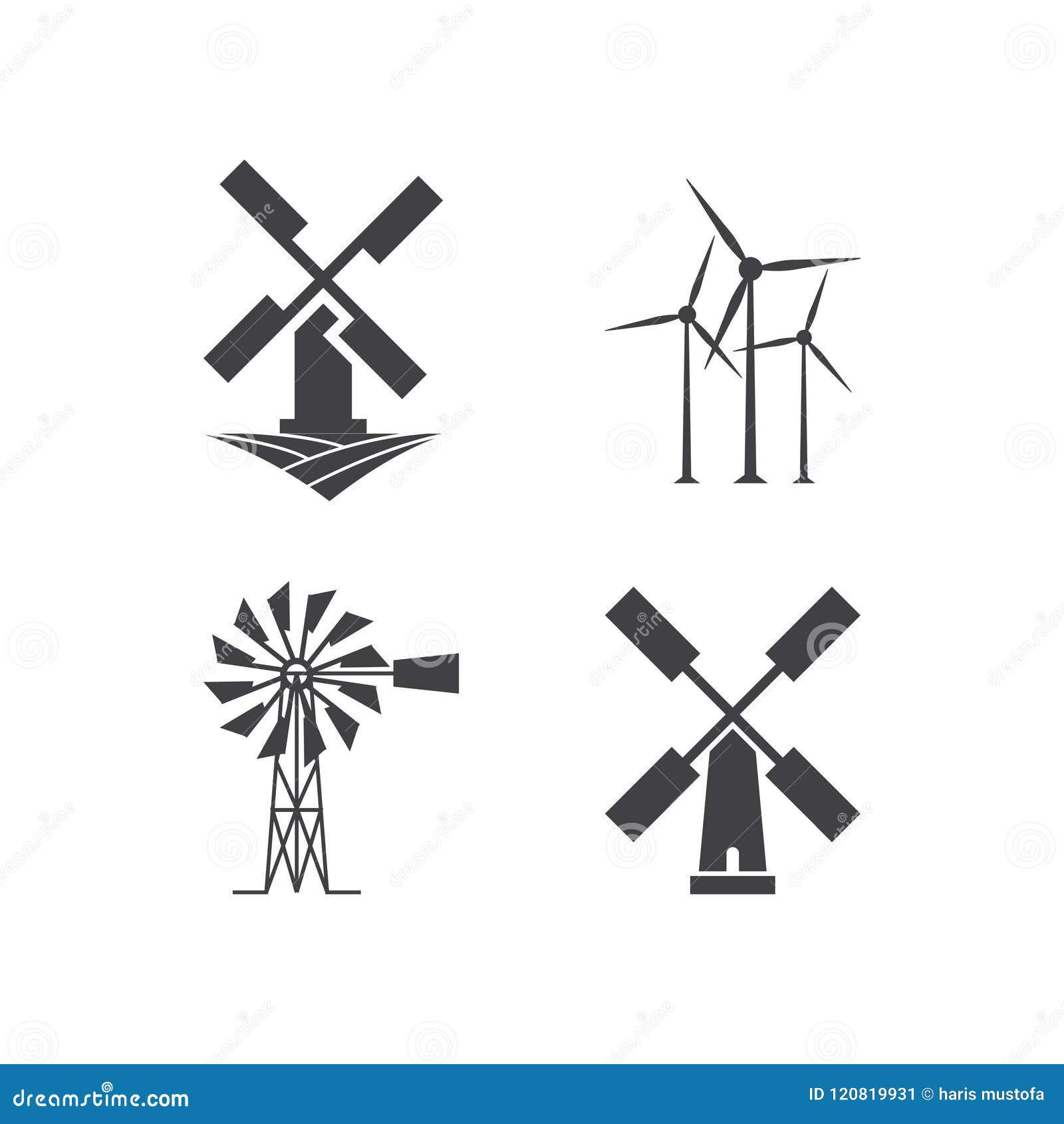 Windmill Logo Or Label Agriculture Cartoon Vector | CartoonDealer.com ...