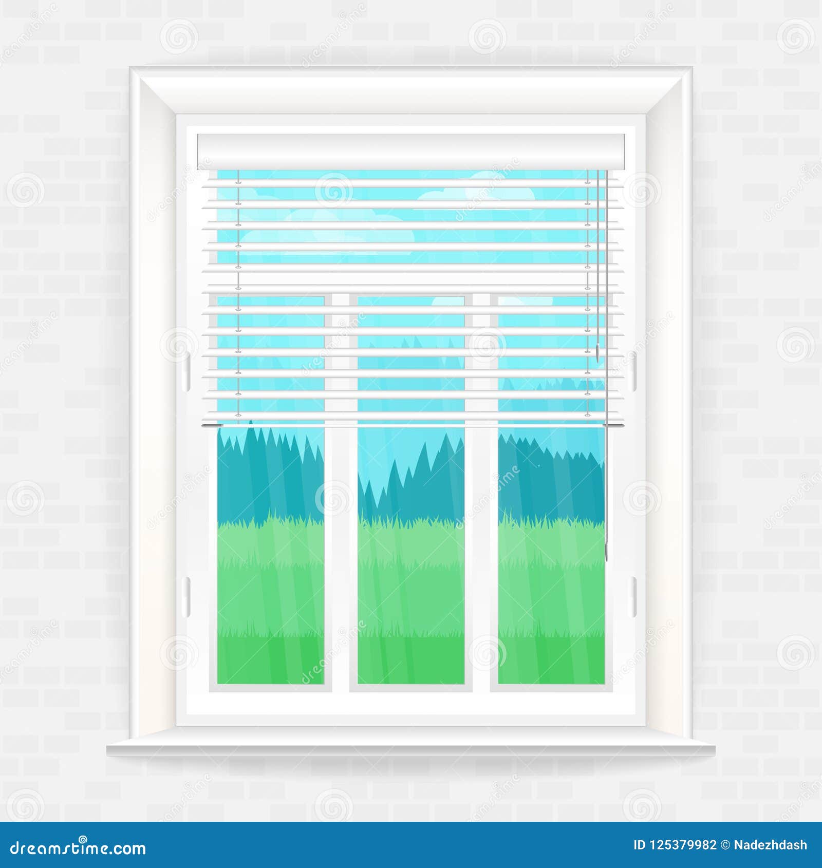 Illustration with Window in Realistic Style on a Brick Wall and the ...