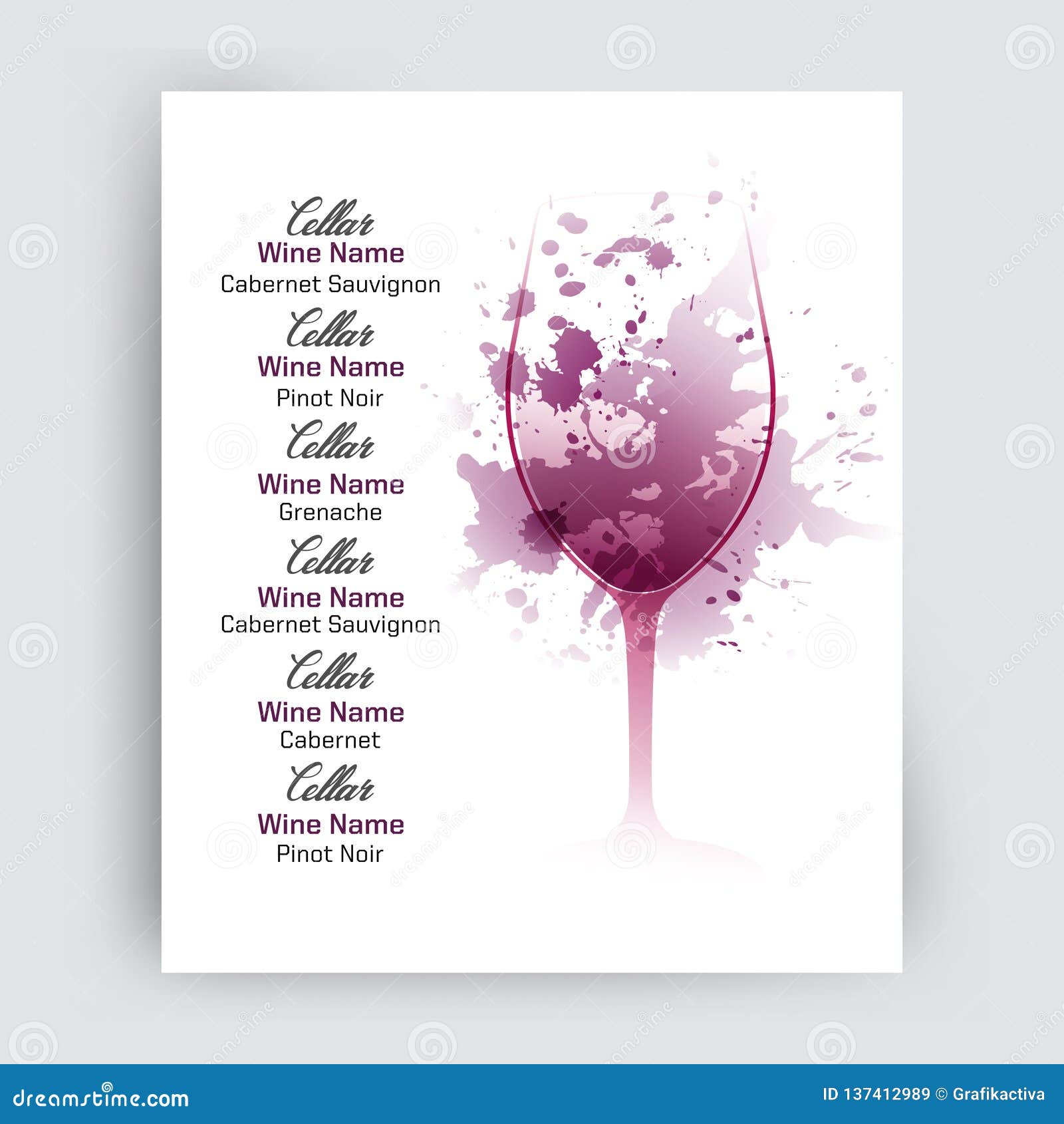 Illustration of Wine Glass with Scattered Wine Stains. Sample Text for ...