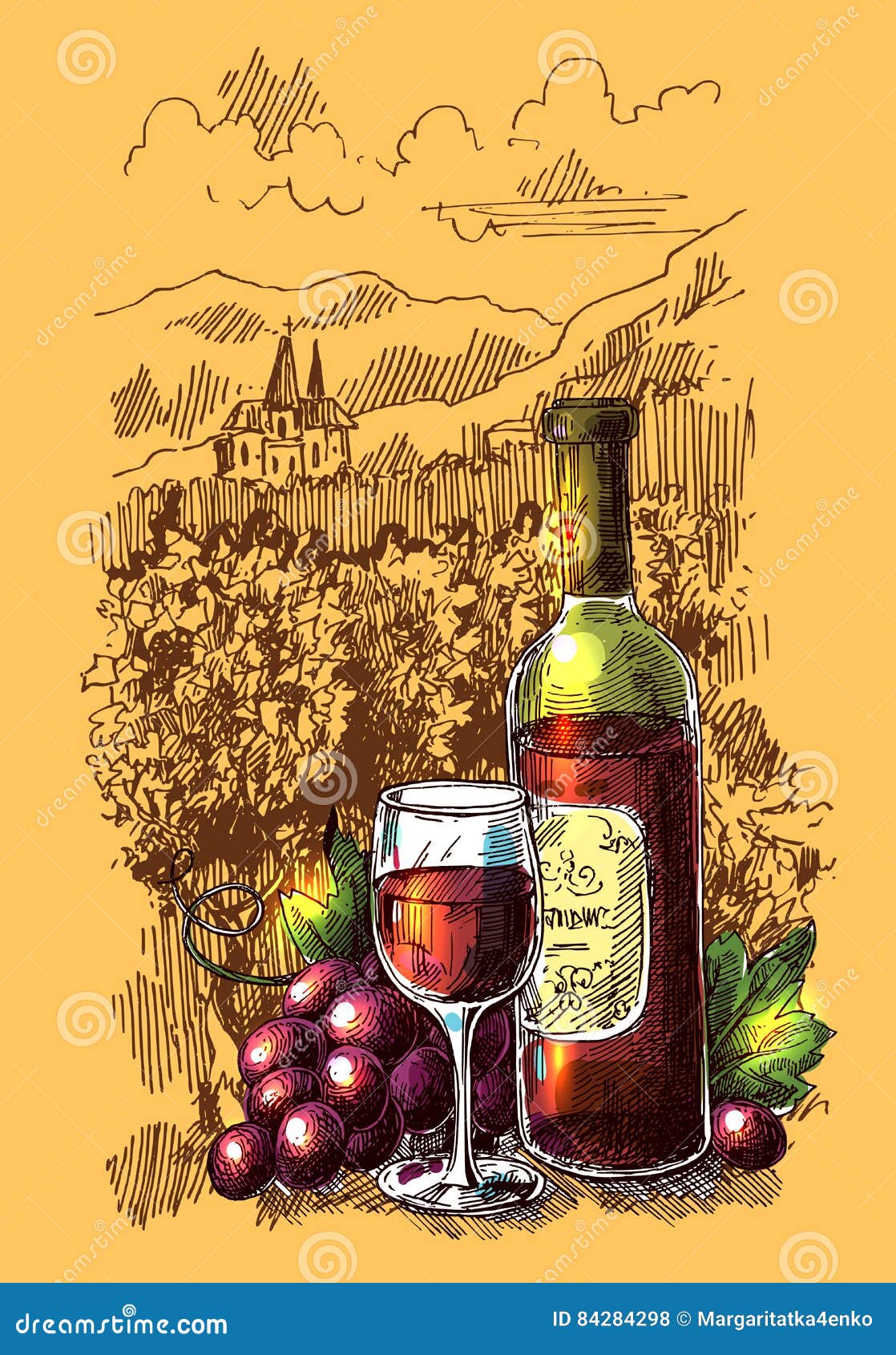 Illustration with wine stock vector. Illustration of isolated - 84284298