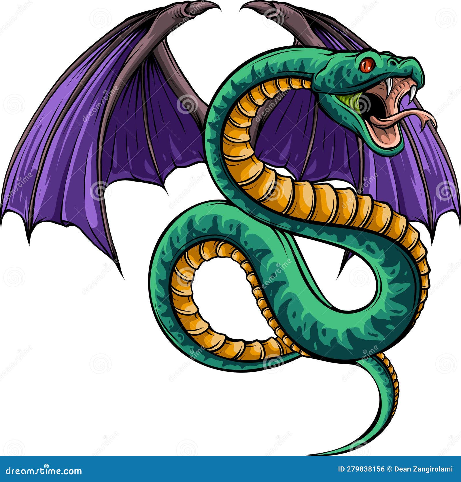 Vector Illustration of Winged Snake on White Background Stock Vector ...