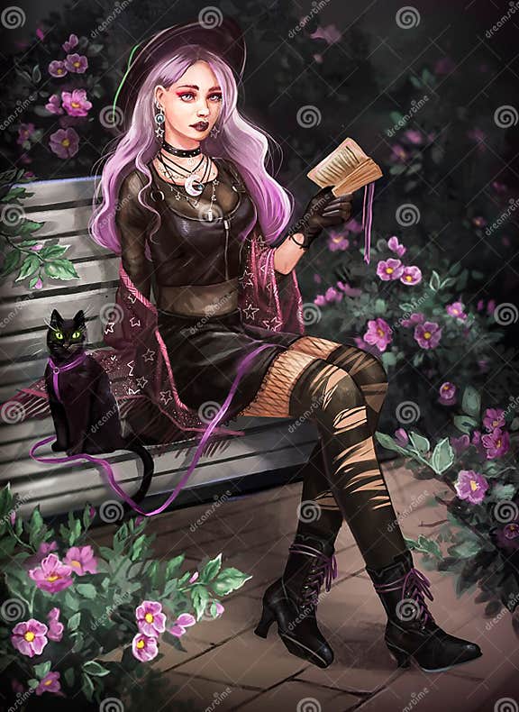 Illustration of a Witch on the Bench Stock Illustration - Illustration ...