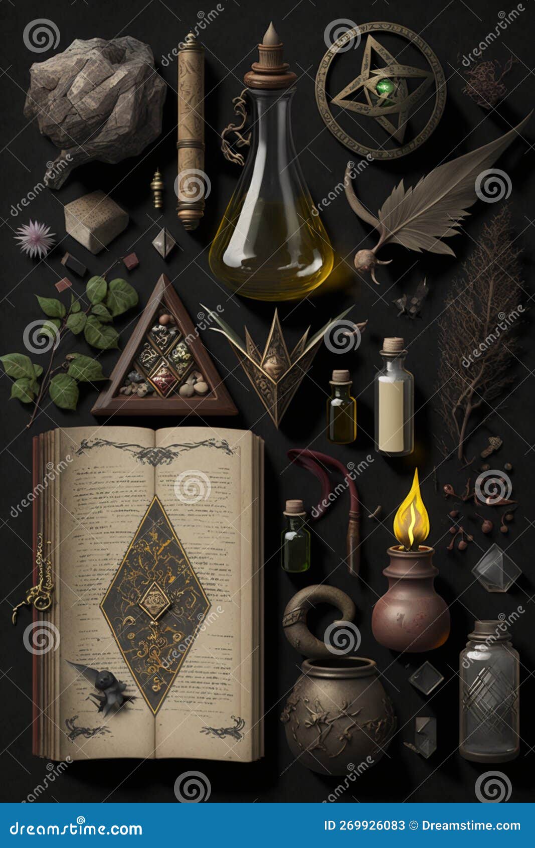 Illustration of Witch Equipment Tools Top View AI Generated Content ...