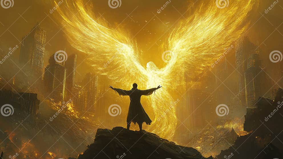 An Illustration of a Wizard Calling Forth the Phoenix from Hell ...