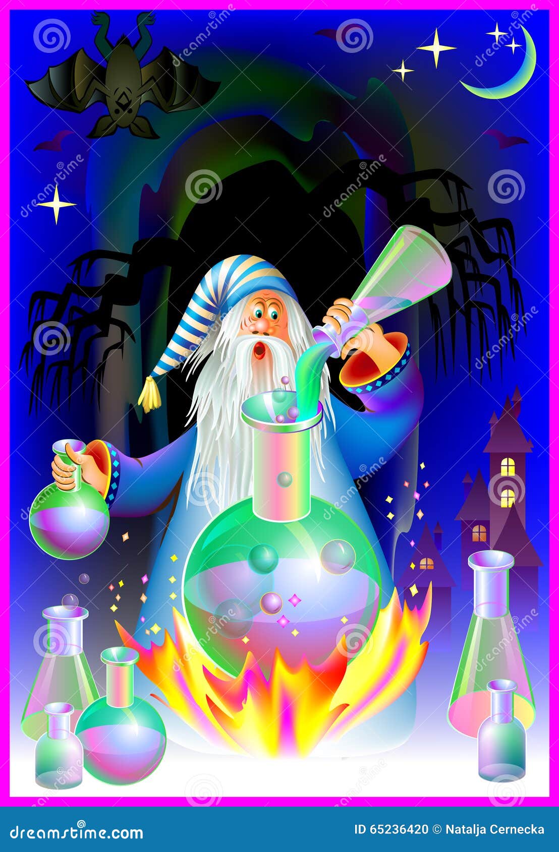 Illustration of Wizard Doing Alchemy. Stock Vector - Illustration of ...