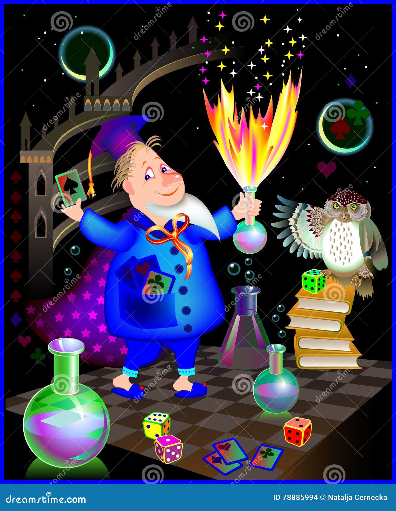 Illustration of Wizard Doing Alchemy. Stock Vector - Illustration of ...