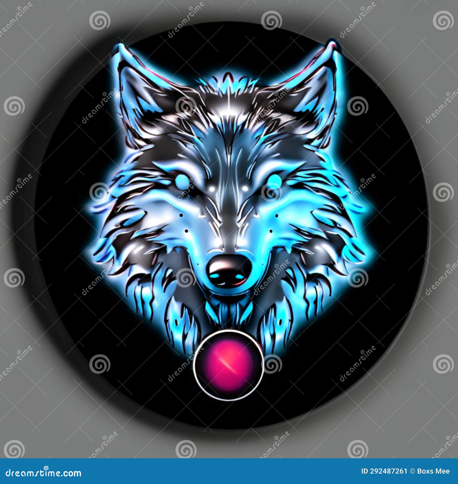 Illustration of a Wolf in a Black Circle with a Neon Effect AI ...