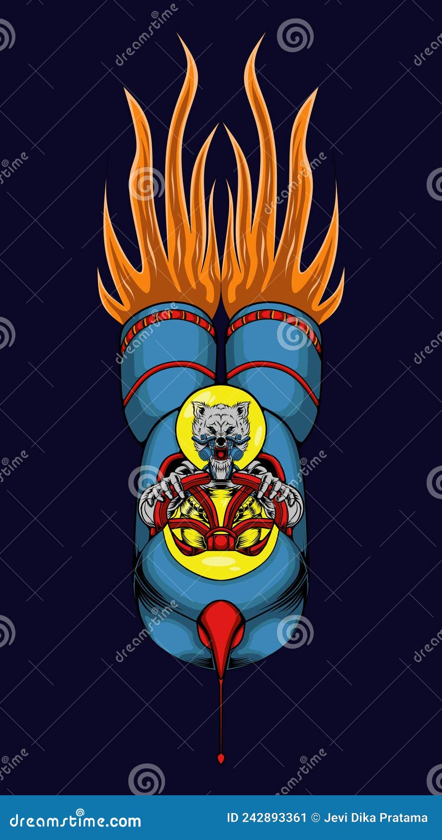 Illustration of a Wolf with a Blue Space Rocket Stock Vector ...