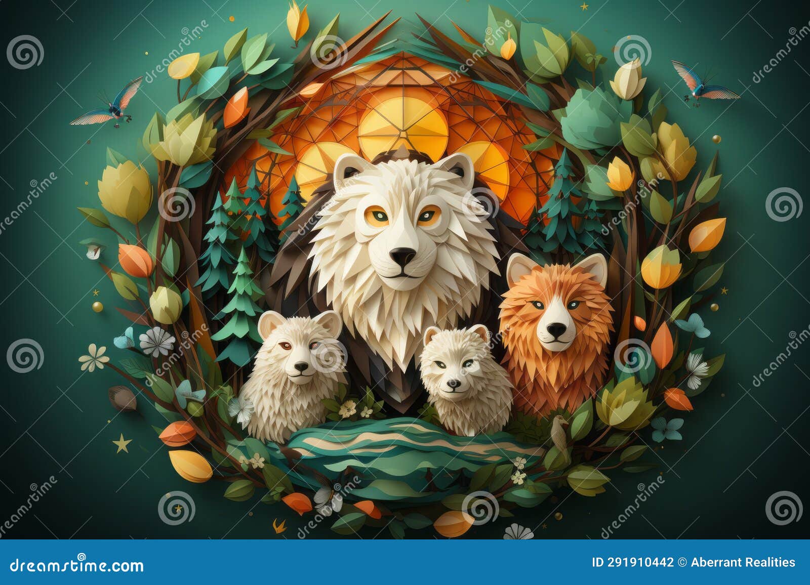An Illustration of a Wolf Family in the Forest Stock Illustration ...