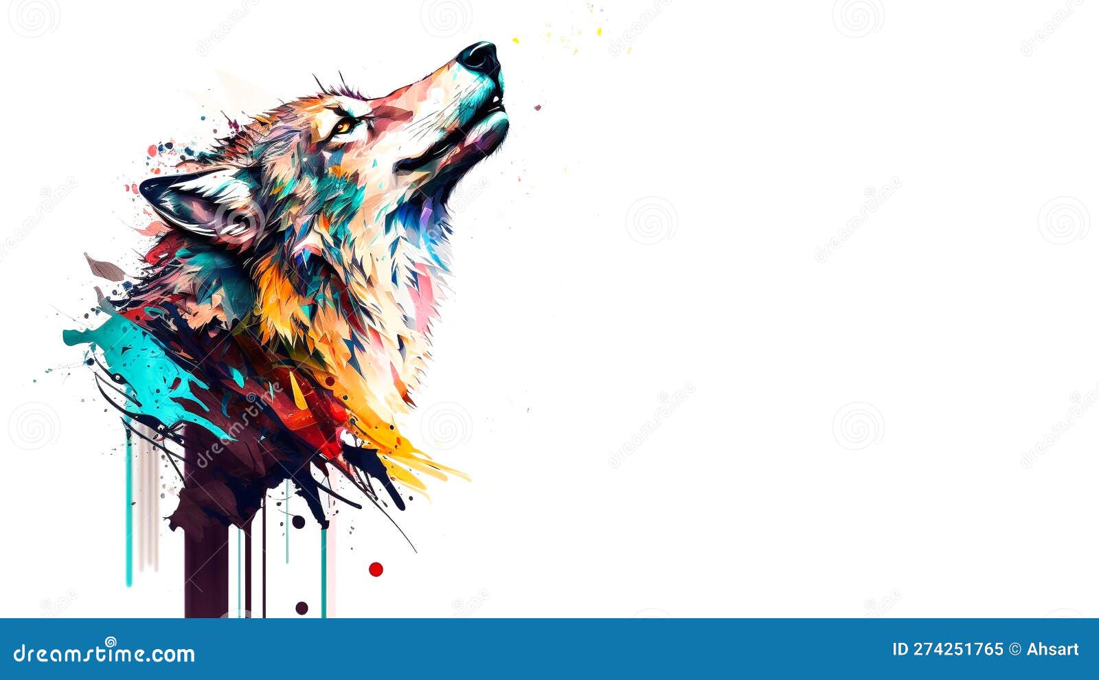 Illustration of Wolf in Fun Colors with Paint Splashes Stock ...