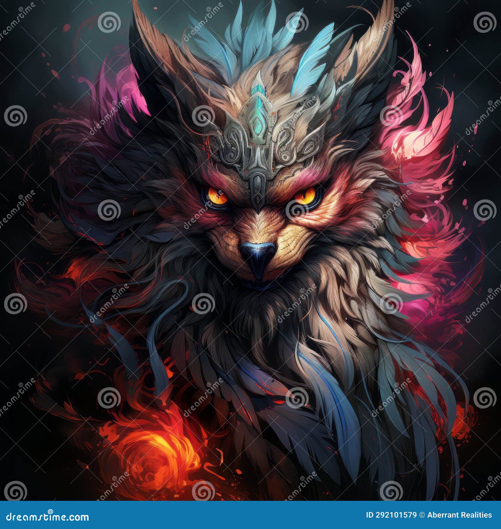 An Illustration of a Wolf with Glowing Eyes Stock Illustration ...