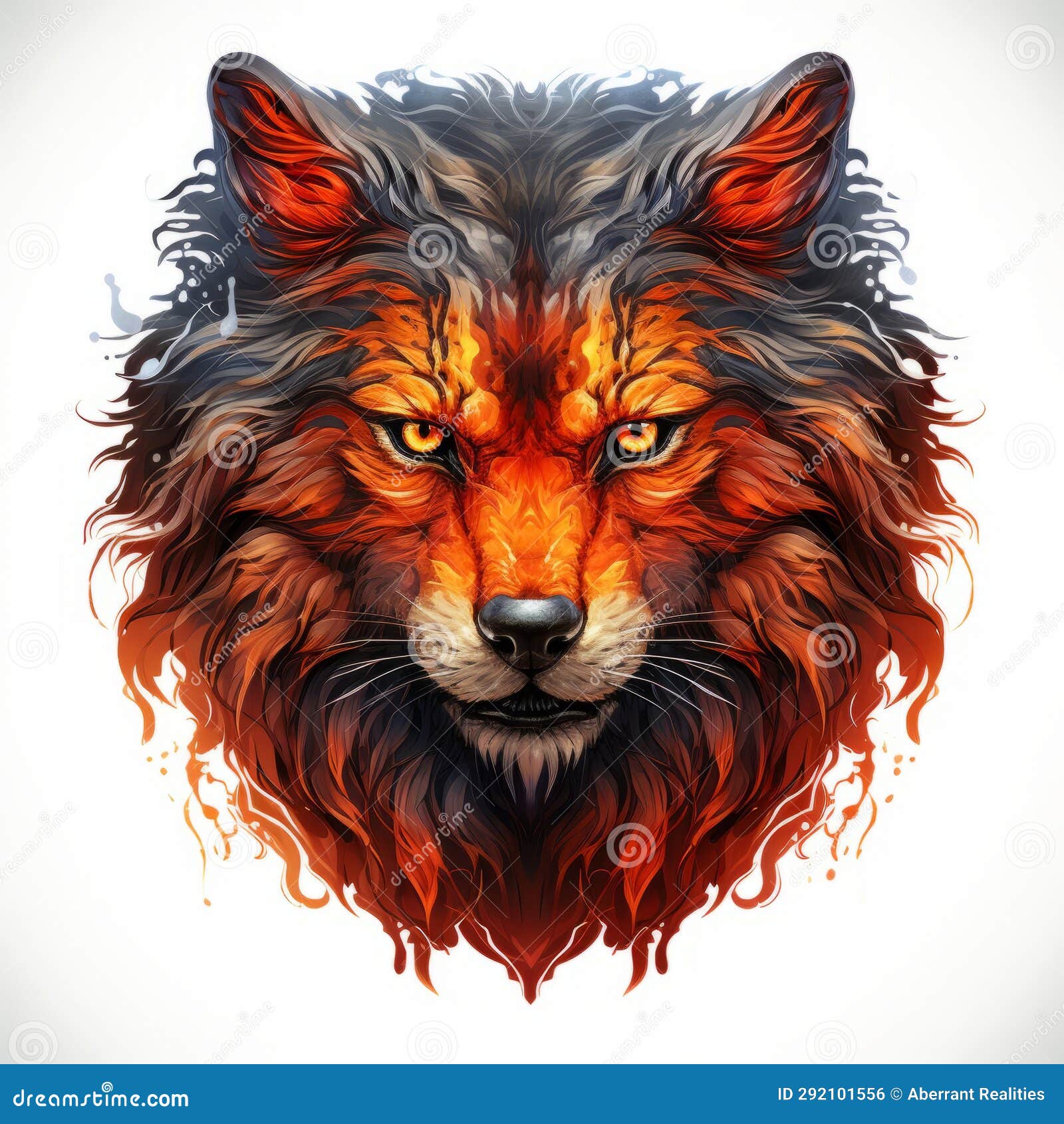 An Illustration of a Wolf Head with Orange and Red Eyes Stock ...