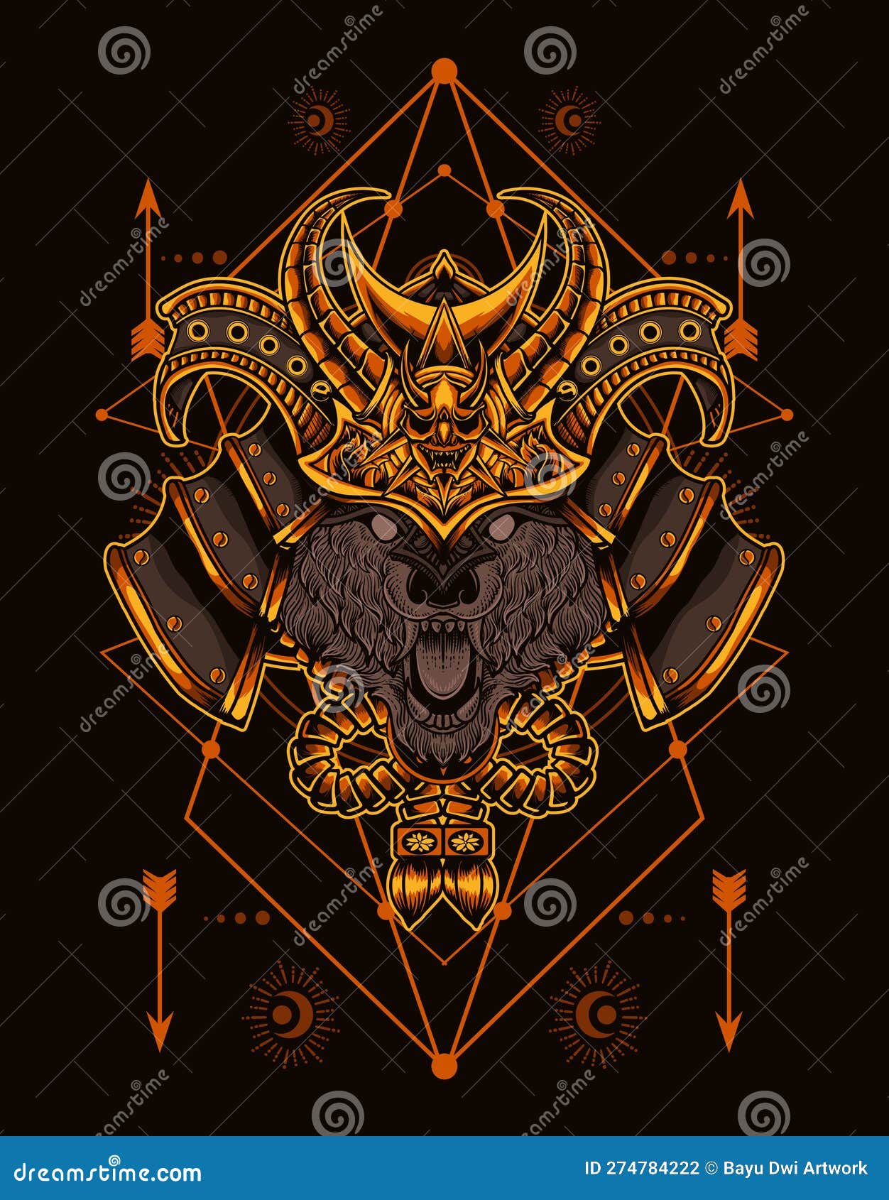 Wolf, Samurai Katana Sword And Full Moon Disk Vector Silhouette Design ...