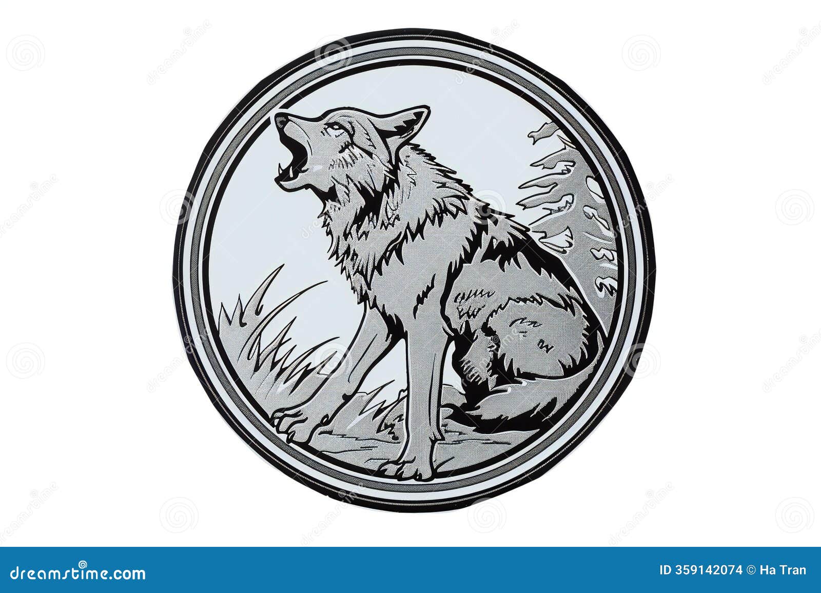 Red Fox Howling Viewed From Side Retro Black And White Style Cartoon ...