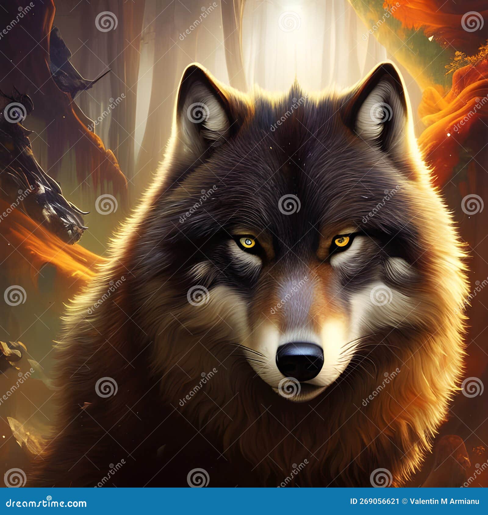 Wolf Portrait, Mighty Cosmical Wolf Walking From Light, Beautiful ...
