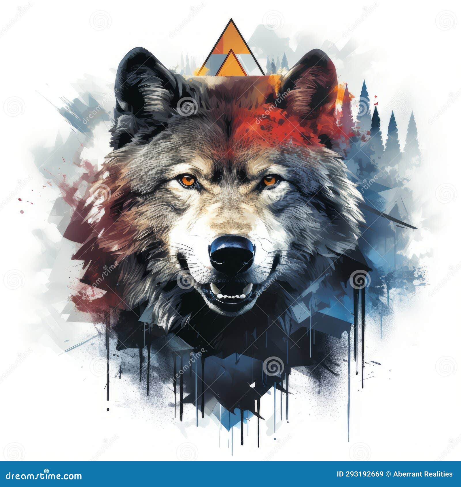 An Illustration of a Wolf with a Triangle on Its Head Stock ...