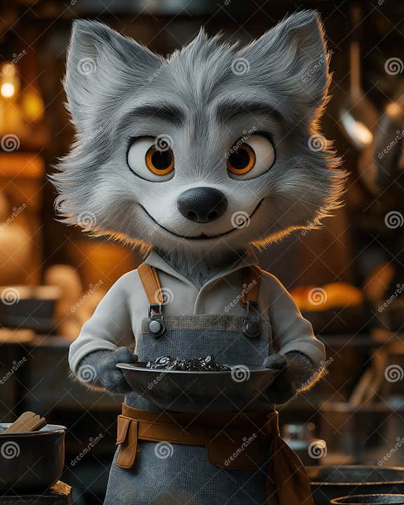 Illustration of a Wolf Working in an Apron in a Workshop. Stock Photo ...