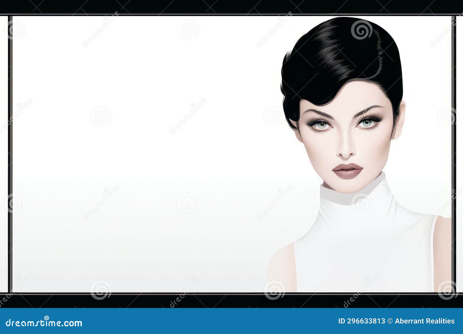 An Illustration Of A Woman With Black Hair And Blue Eyes Stock